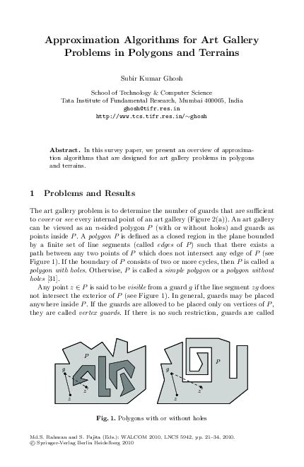 Pdf Approximation Algorithms For Art Gallery Problems In Polygons