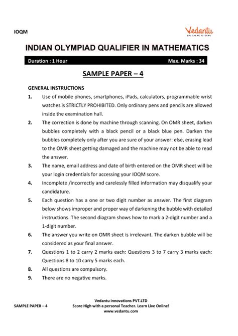 ioqm 2022 sample paper 4