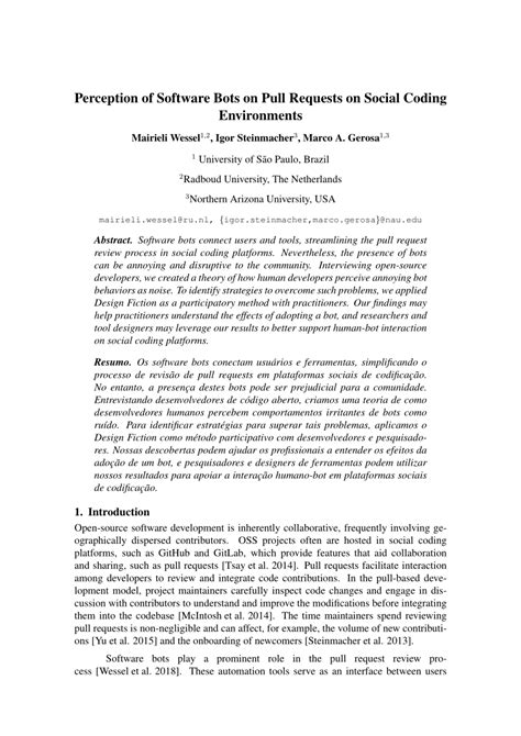 Pdf Perception Of Software Bots On Pull Requests On Social Coding