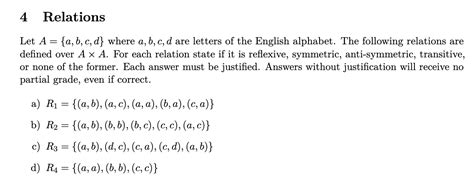Solved 4 Relations C Let A A B C D Where A B C D Are Chegg Com