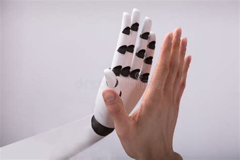 Robot And Man Giving High Five Stock Image Image Of Caucasian