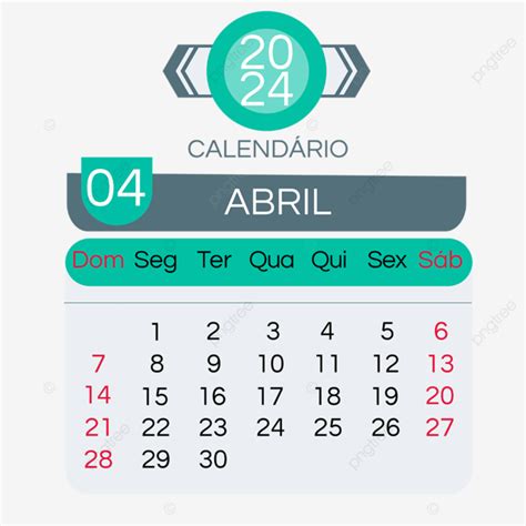 Calendario De Abril Simple Portugués Para 2024 Png 2024 Portugués