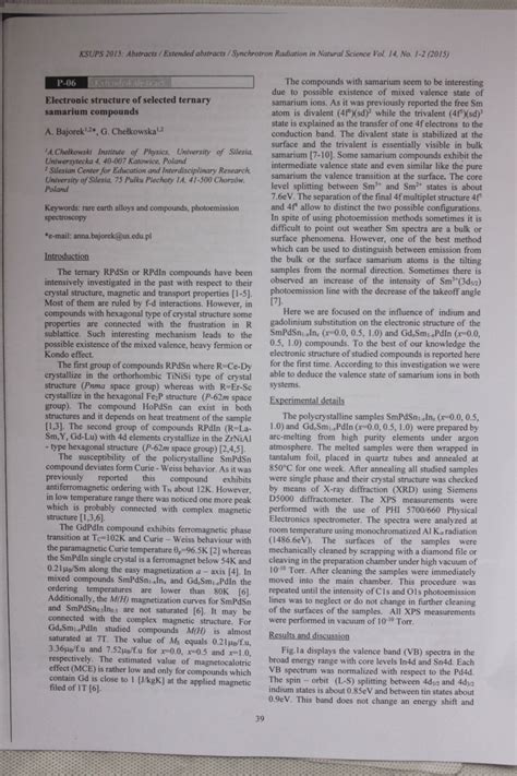 Pdf Electronic Structure Of Selected Ternary Samarium Compounds
