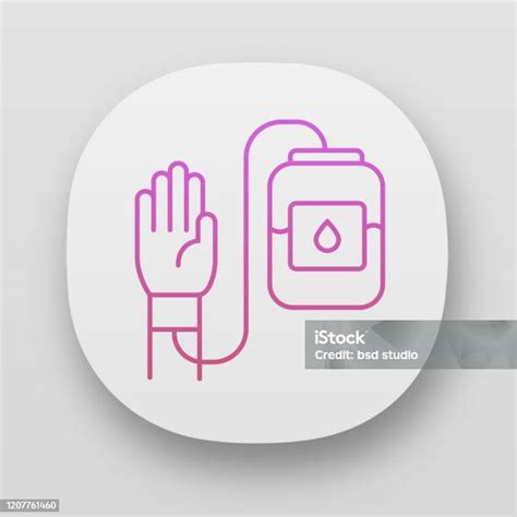 기부 앱 아이콘입니다 혈액 기증 및 수혈 자원봉사 활동 세계 기증자의 날 기증자 손과 혈액 가방 Ui Ux 사용자 인터페이스 웹 또는 모바일 응용 프로그램입니다 벡터 절연