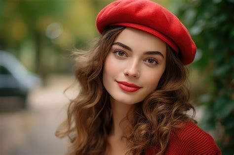 Premium Photo Beautiful French Woman Wearing A Red Beret