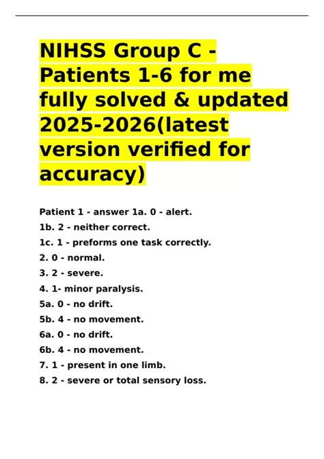 NIHSS Group C Patients 1 6 For Me Fully Solved Updated APEX NIH Stroke Scale Group A