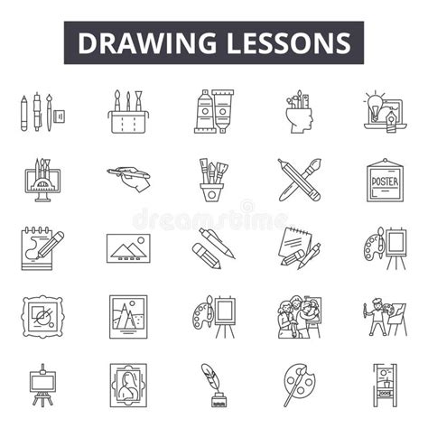 Las Lecciones De Dibujo Alinean Los Iconos Muestras Sistema Del