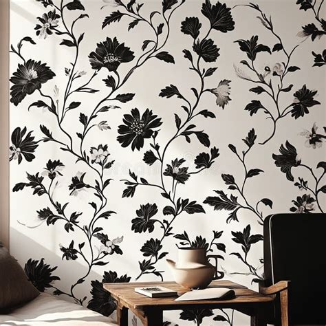 Elegant Black And White Floral Wallpaper Design For Interior Decor