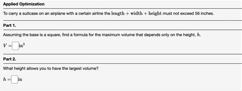 Solved Assuming The Base Is A Square Find A Formula For The Chegg Com