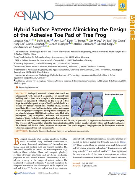 PDF Hybrid Surface Patterns Mimicking The Design Of The Adhesive Toe Pad Of Tree Frog