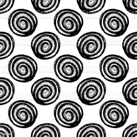 작은 검정 잉크 나선형 원은 흰색 배경에 분리되어 있습니다 단색 기하학적 이음매 없는 패턴입니다 벡터 간단한 평면 그래픽 손으로 그린 그림입니다 텍스처 꽃 식물에 대한 스톡