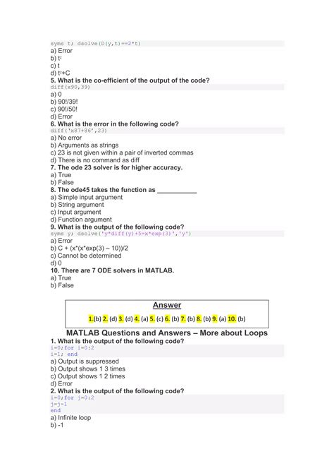 MATLAB Questions And Answers Pdf