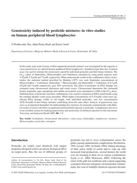 Pdf Genotoxicity Induced By Pesticide Mixtures In Vitro Studies On