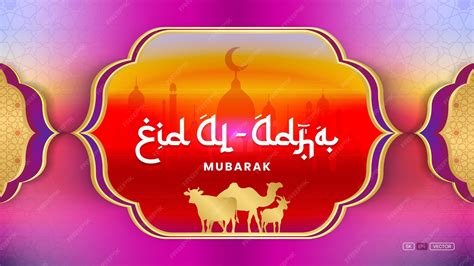 Premium Vector Futuristic Eid Al Adha Mubarak Banner Design Vibrant Violet Background