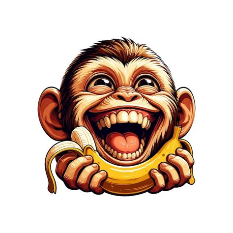 A Smiling Monkey Holding A Banana Monkey Face With A Giant Grin And