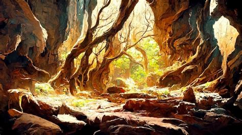 Premium Photo Scene Inside The Cave With The Forest Outside D