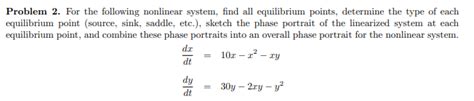 Solved Problem For The Following Nonlinear System Find Chegg