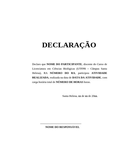 Modelo De Declaração Participação Em Evento Pdf