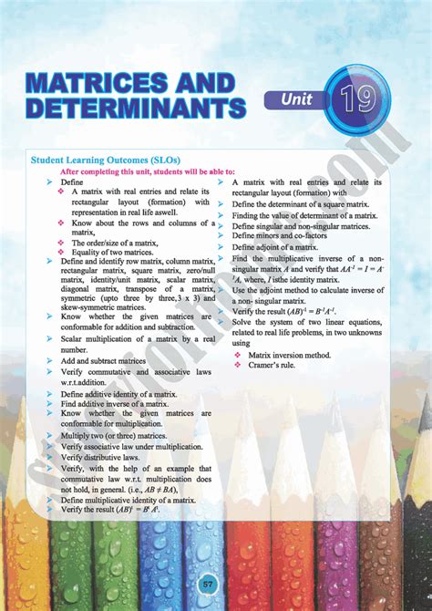 Matrices And Determinants Unit Maths Th Text Book