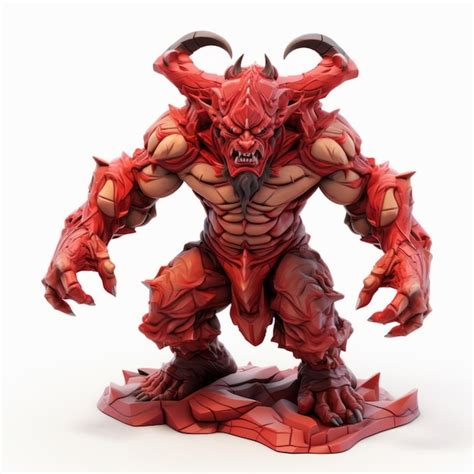 Premium Photo 3d Red Demon Model Multilayered Isometric Figure With