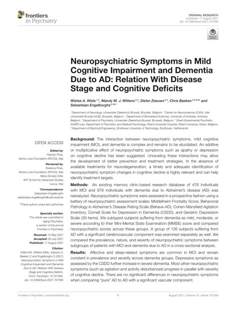 Pdf Neuropsychiatric Symptoms In Mild Cognitive Impairment And