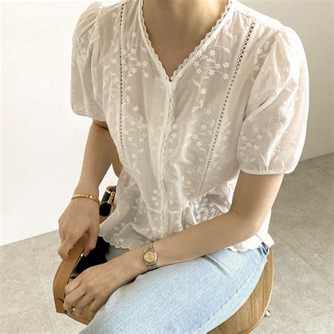 夏日優雅氣質蕾絲純棉上衣 MYDRESS 時裳韓風