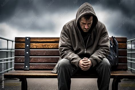 A Very Depressed Man Who Lost His Home Or His Job Or His Wife Partner Or Girlfriend Sitting