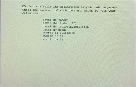 Data Segment Name Segment Begin Array Ll Text Chegg