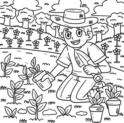Labor Day Gardener Planting Seedlings Coloring 23093718 Vector Art At