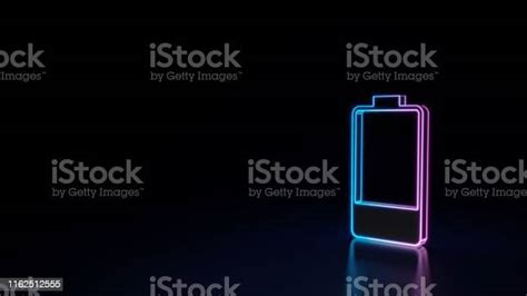 검은 색 배경에 격리 된 네 번째 충전 된 배터리의 수직 기호의 3d 빛나는 네온 기호 0명에 대한 스톡 사진 및 기타 이미지