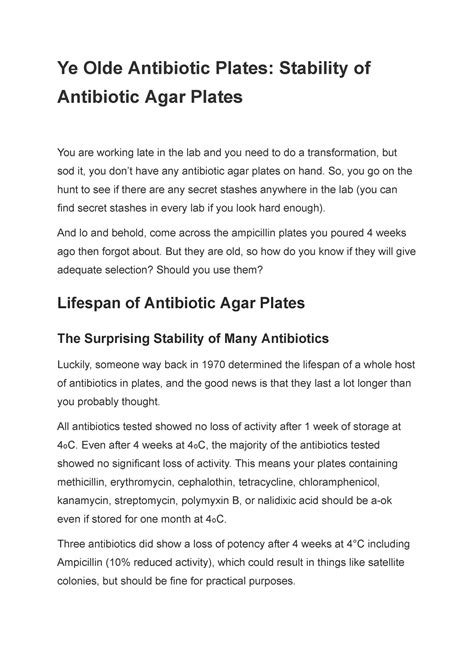 Ye Olde Antibiotic Plates Stability Of Antibiotic Agar Plates So You Go On The Hunt To See If