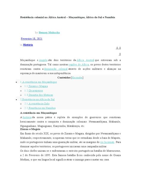 Resistência Colonial Na África Austral Pdf África África Do Sul