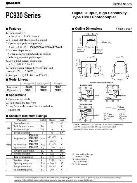 Pc931 Datasheet Pc931 Pc935 Digital Output High Sensitivity Type