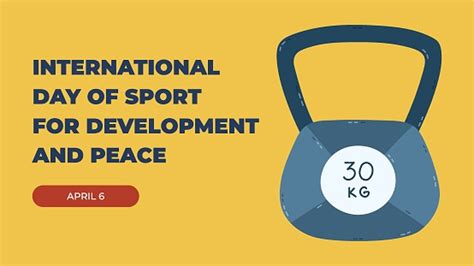 개발과 평화를 위한 국제 스포츠의 날을 위한 수평 미니멀리즘 배너와 무거운 무게의 케틀벨 웹 사이트 배경 소셜 미디어 디자인을위한 간단한 휴일 포스터 강철에 대한 스톡 벡터