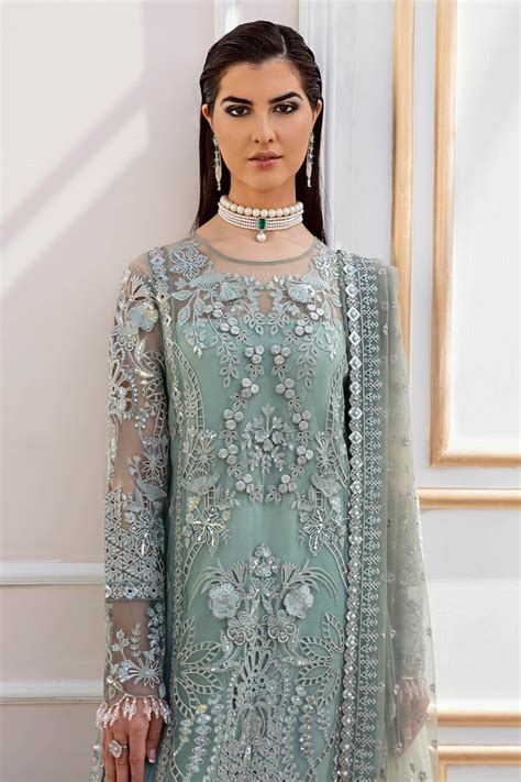Luxury Aqua Blue Pakistani Wedding Dress Kameez Sharara Nameera By Farooq