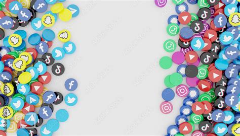 Pile Of Popular Social Media Logo White Background Clean And Simple 3d