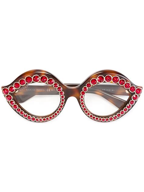 Gucci Swarovski Crystals Embellished Glasses In Brown Lyst