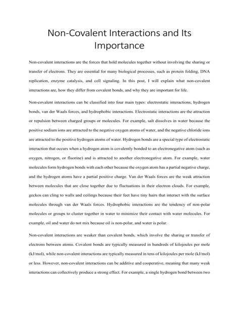 Non Covalent Interactions Types And Importance