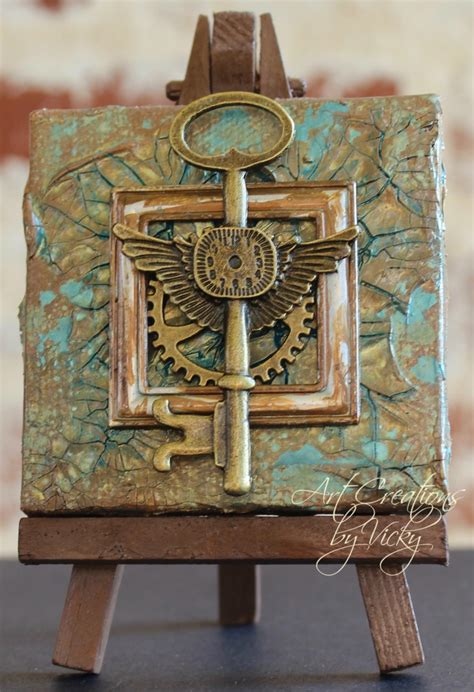 Mini Steampunk Clock Assemblage Canvas Art Easel Included
