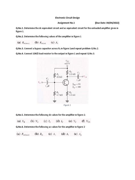Ecd Assignment 1 Questions Pdf Amplifier Analog Circuits