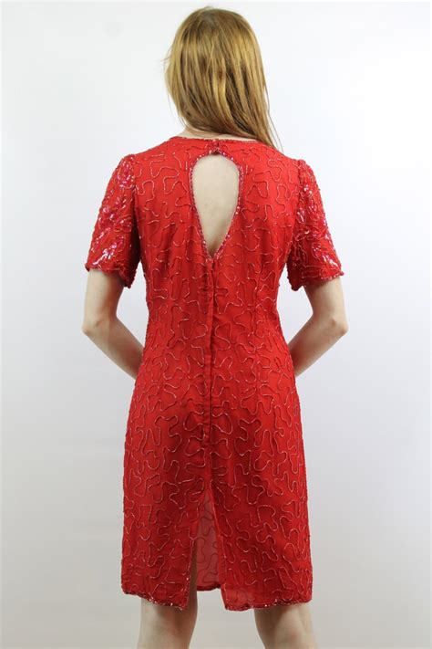 Sequin Dress Red Cocktail Dress Red Dress Glam Dress Disco Etsy