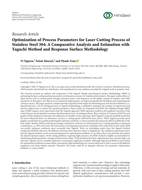 Pdf Optimization Of Process Parameters For Laser Cutting Process Of Stainless Steel 304 A