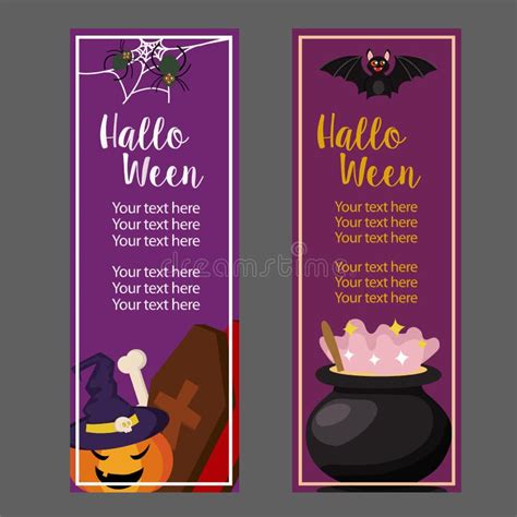 Cute Halloween Vertical Banner Potion Magic Pot Flat Style Stock Vector