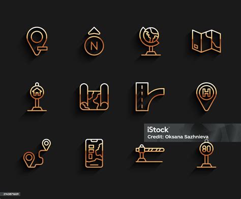 라인 경로 위치 도시지도 내비게이션 위치 주차 차량 장벽 속도 제한 교통 접힘 헬리콥터 착륙장 및 도로 표지판 아이콘을