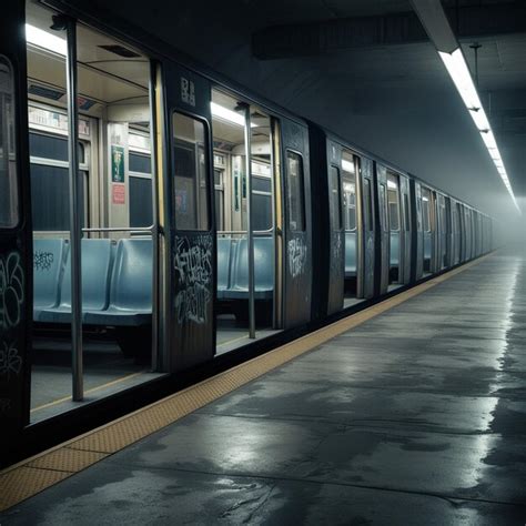 A Dimly Lit Graffiticovered Subway Car Premium Ai Generated Image