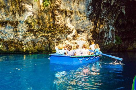 Tourists Boat In Picturesque Melissani Cave Lake Kefalonia Island