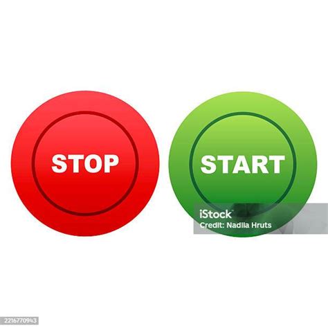 녹색 시작 버튼과 빨간색 중지 버튼 벡터 일러스트 레이 션 3차원 형태에 대한 스톡 벡터 아트 및 기타 이미지 3차원 형태 가상현실 금속의 Istock