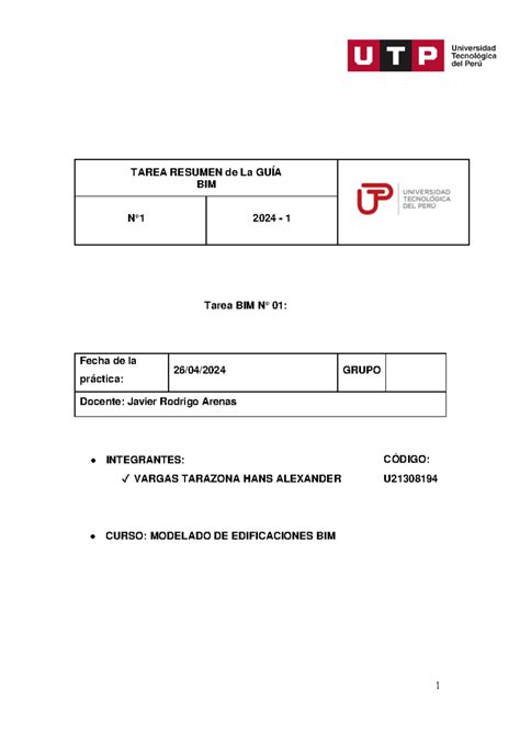 Tarea BIM wiumarco Metodología BIM TAREA RESUMEN de La GUÍA BIM N
