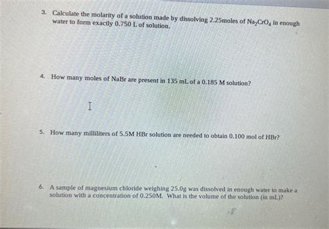 Solved Calculate The Molarity Of A Solution Made By Chegg