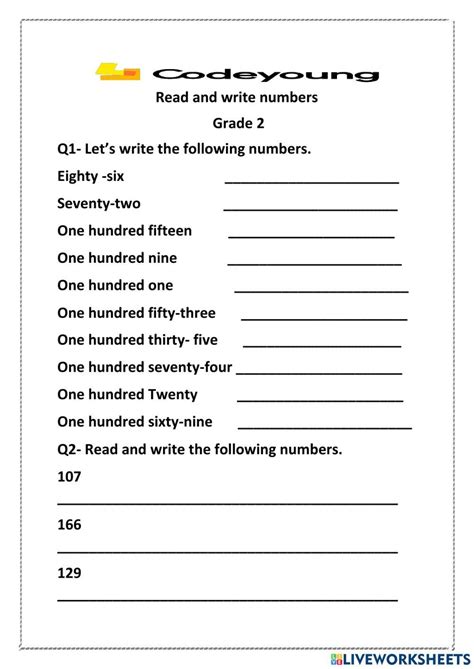 Read And Write Numbers Up To 1000 Interactive Worksheet Live